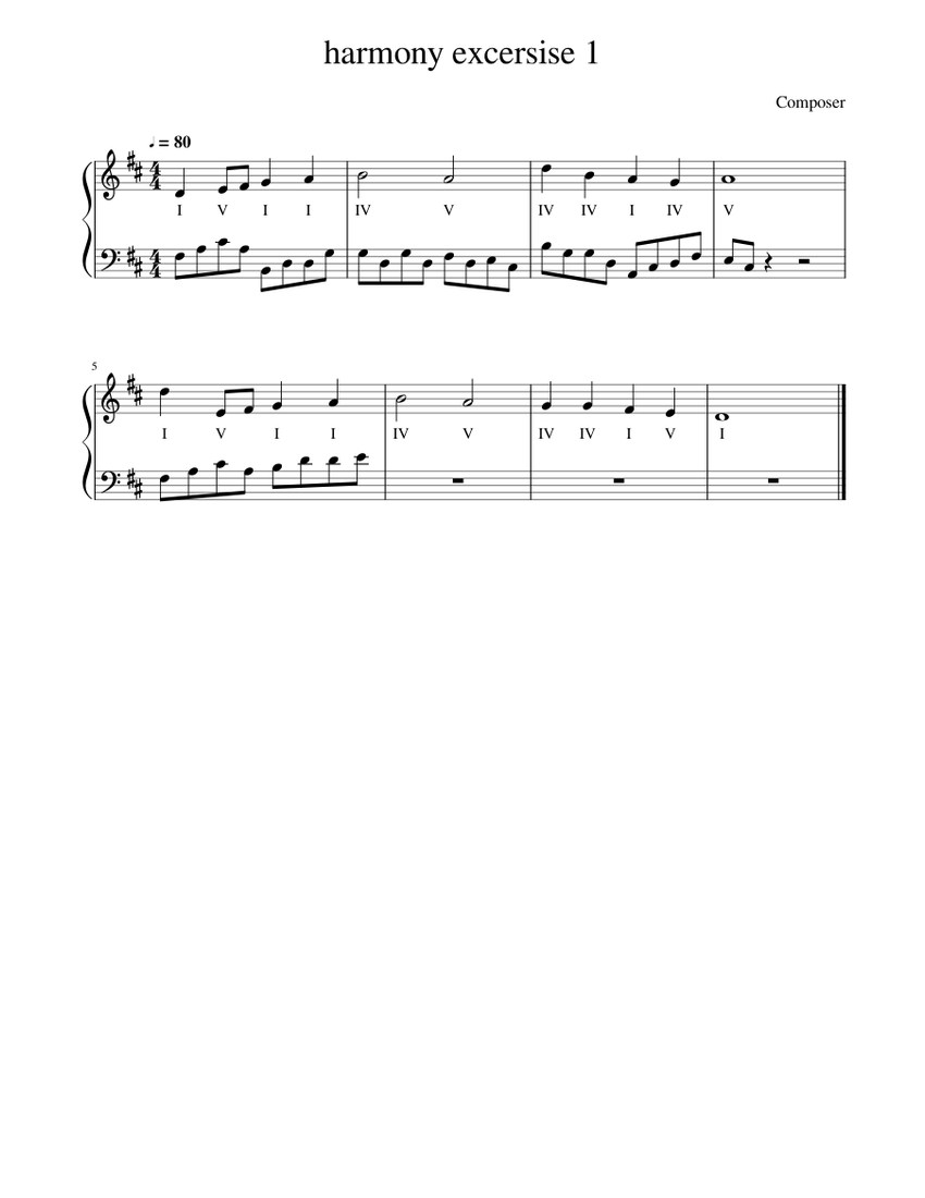 HARMONY EXERCISE 1, MARIA PAULA Sheet music for Piano (Solo) Easy ...