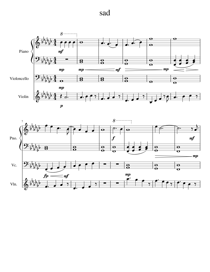 sad Sheet music for Piano, Violin, Cello (Piano Trio) | Musescore.com