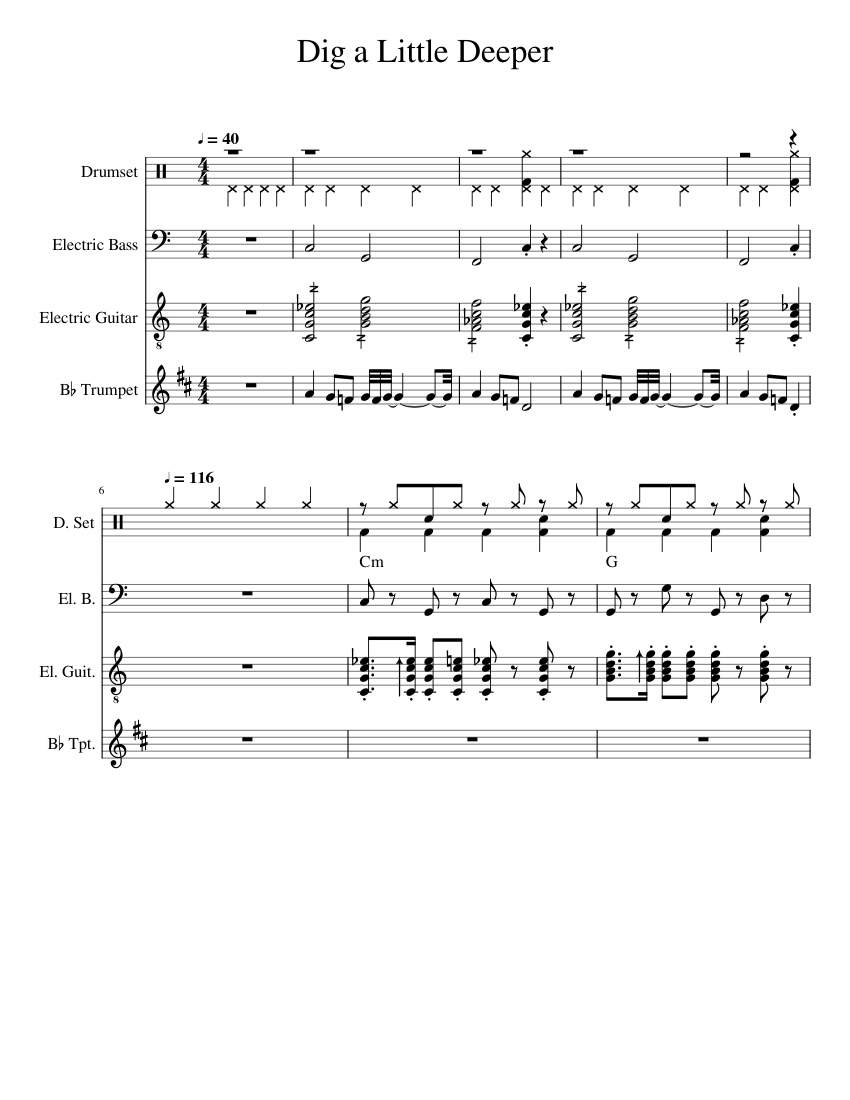 Dig_(Intro) Sheet music for Trumpet in b-flat, Guitar, Bass guitar ...
