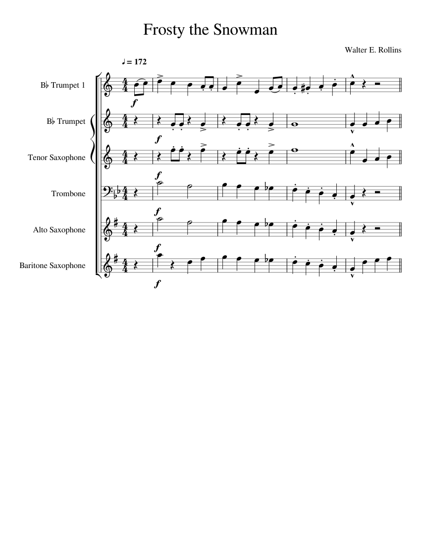 Frosty the Snowman Sheet music for Trombone, Saxophone alto, Saxophone ...