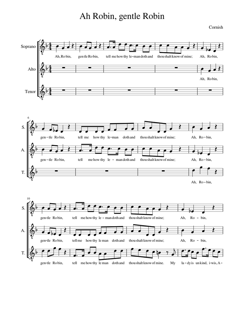Ah Robin gentle Robin Sheet music for Soprano, Alto, Tenor (Choral ...