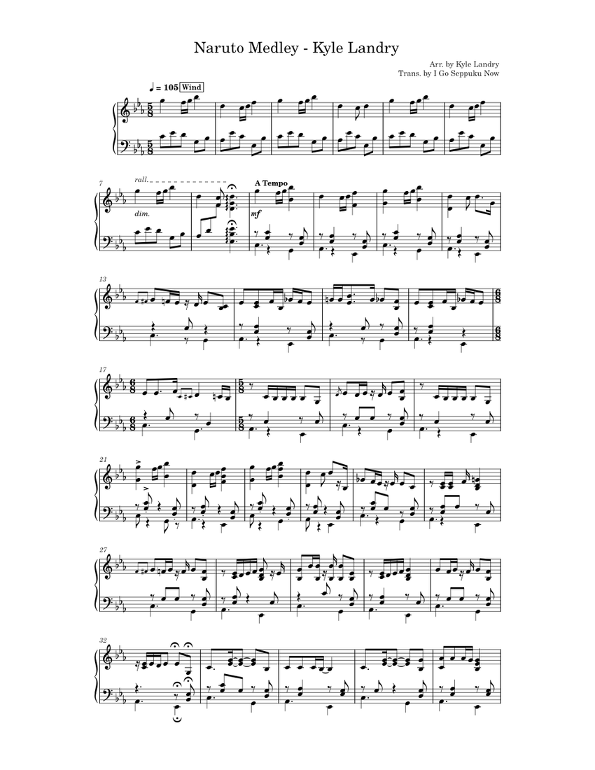 Naruto Medley -Kyle Landry Sheet music for Piano (Solo) | Musescore.com