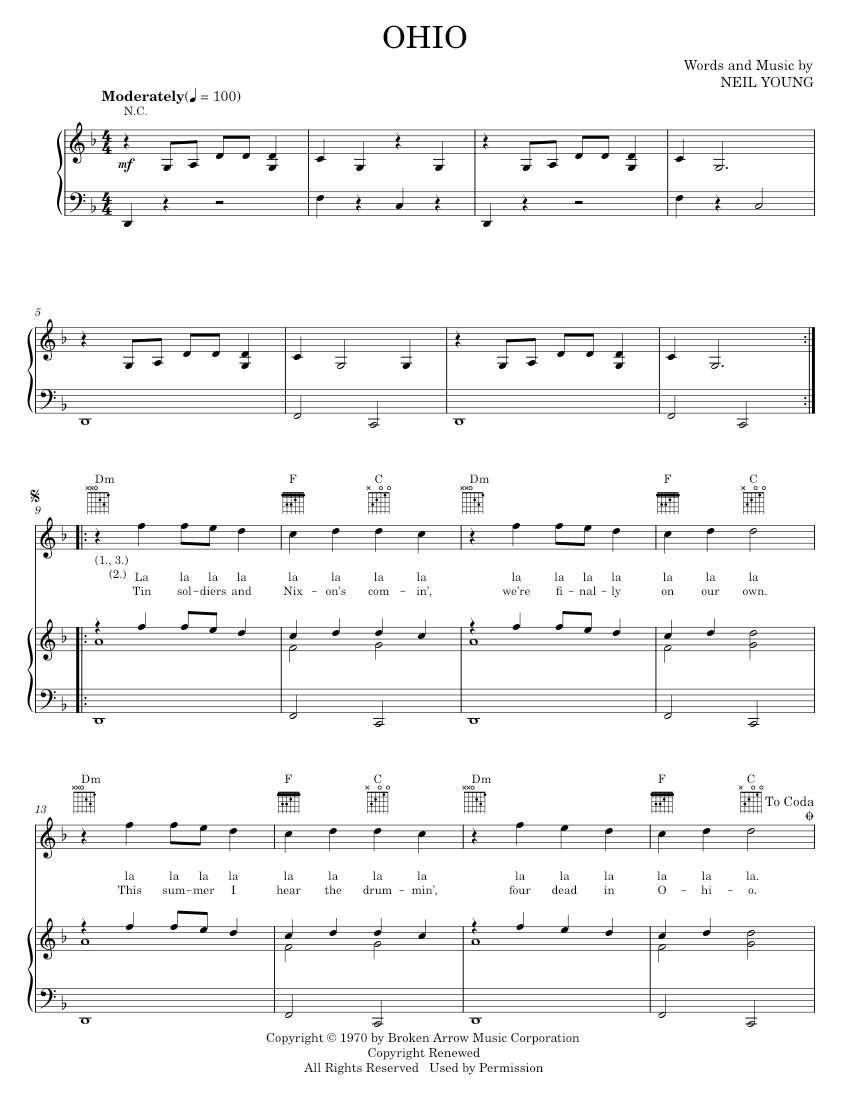 Play Official version of Ohio Sheet Music by Crosby, Stills, Nash ...
