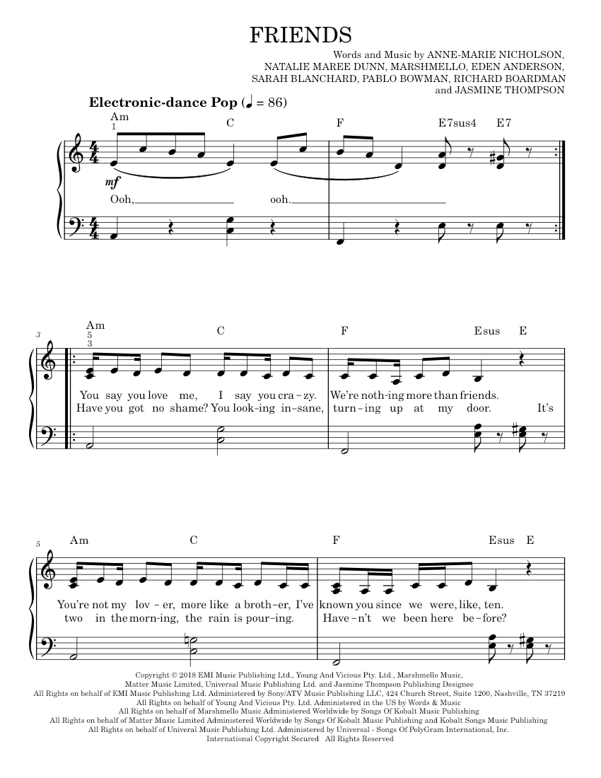 friends Sheet music for Piano by Marshmello: Music Notes by MuseScore