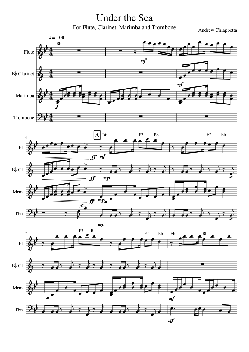 Under the Sea Sheet music for Trombone, Flute, Clarinet in b-flat ...