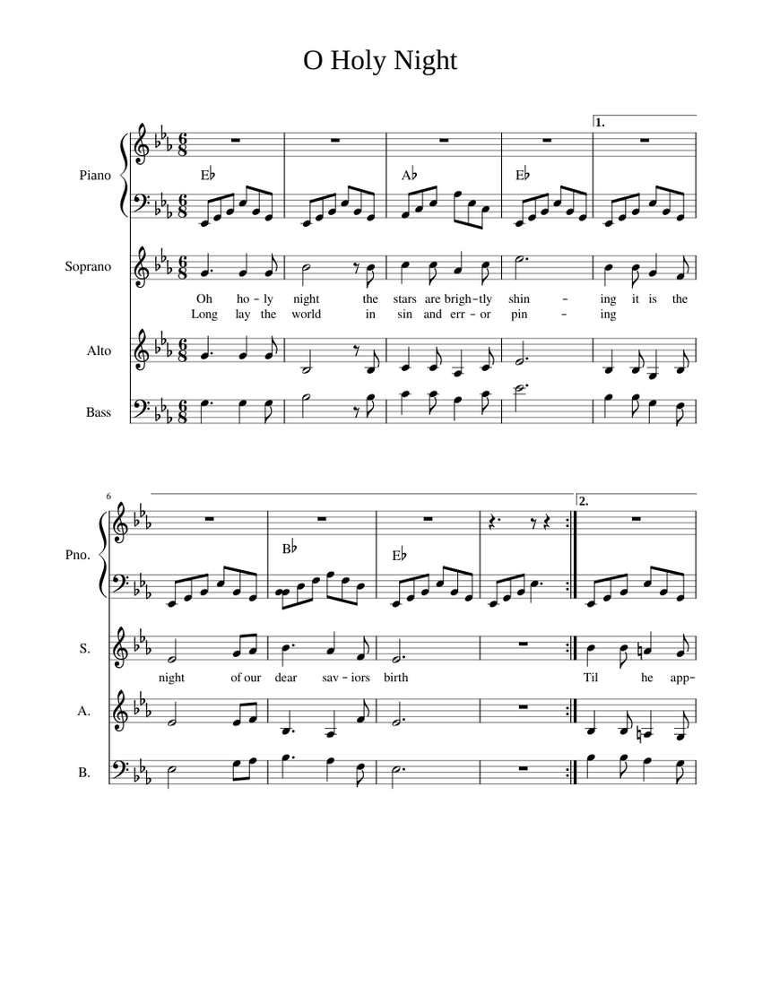 oh holy night harmonies updated Sheet music for Piano, Soprano, Alto ...