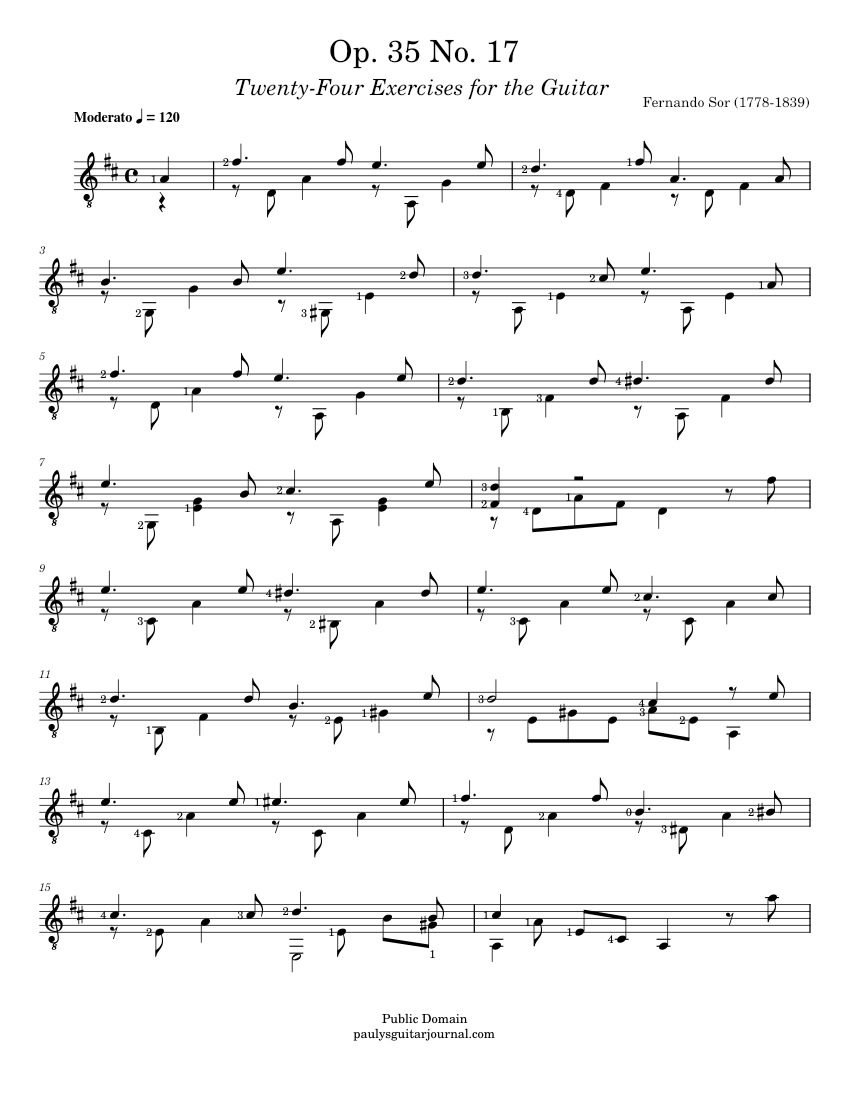 Op. 35 No. 17 - Fernando Sor Sheet Music for Guitar (Solo) | MuseScore.com