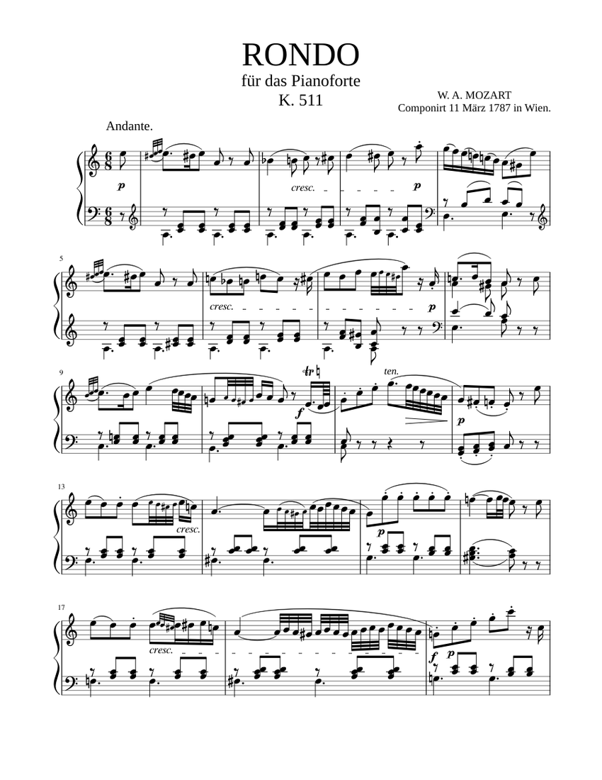 Mozart - Rondo in A minor, K. 511 Sheet music for Piano (Solo ...