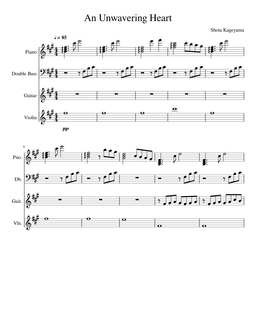 An Unwavering Heart Sheet music for Piano, Contrabass, Violin, Guitar ...