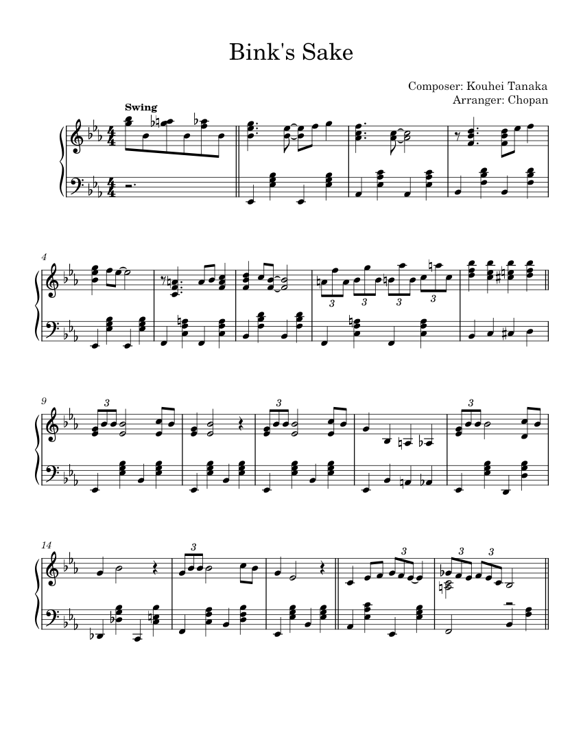 Bink's Sake - One Piece Sheet music for Piano (Solo) | Musescore.com