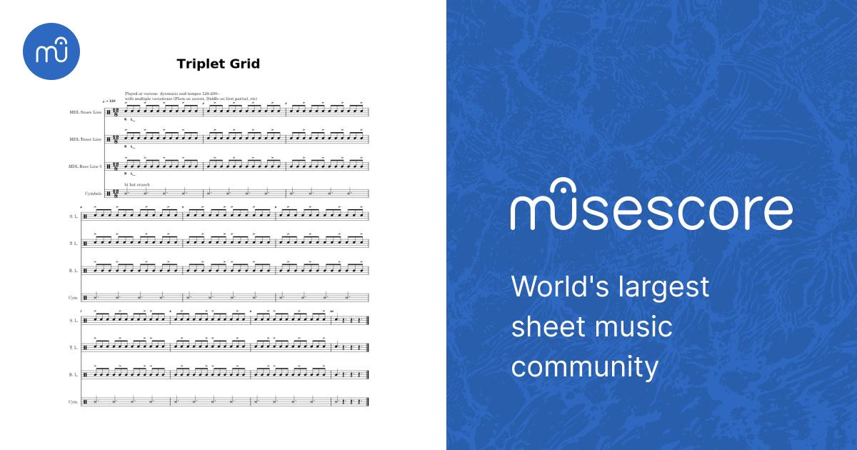 Triplet Grid Sheet music for Snare drum, Crash, Tenor drum, Bass drum ...