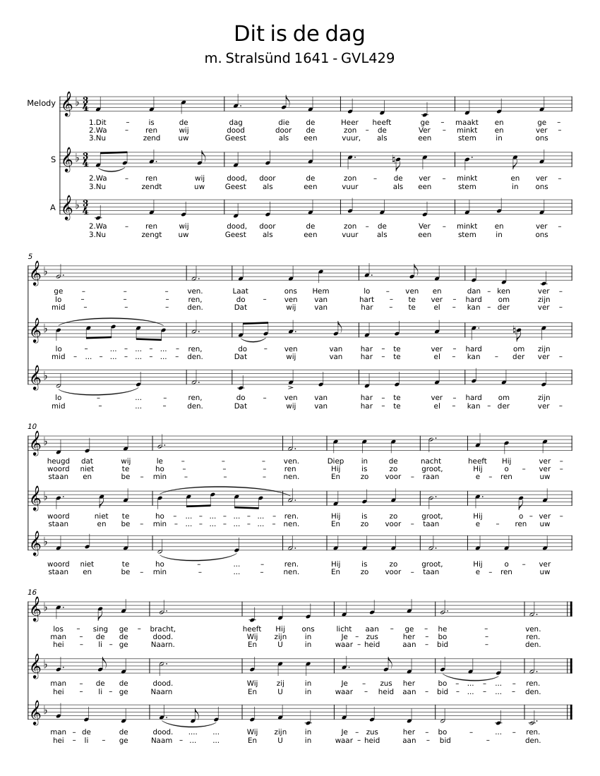 Dit is de dag Sheet music for Piano (Mixed Trio) | Musescore.com