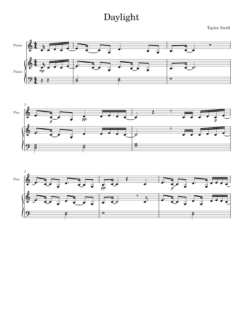 Daylight – Taylor Swift Sheet Music for Piano (Solo) | MuseScore.com