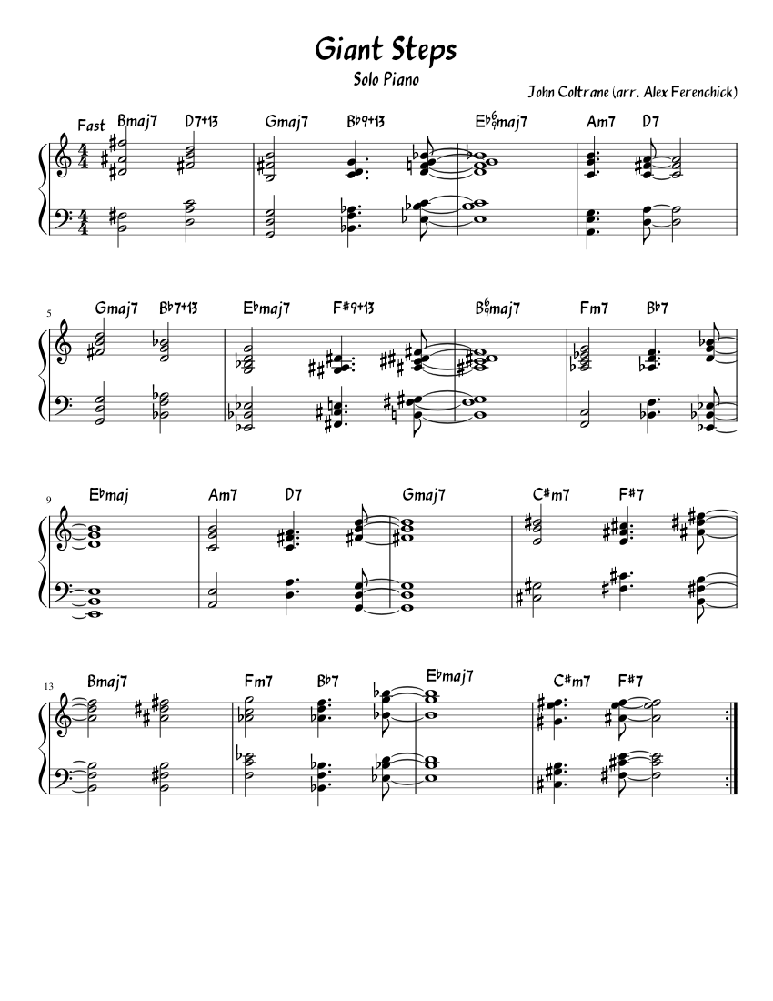 Giant Steps - Solo Piano Sheet Music with Chords for Piano (Solo) easy ...