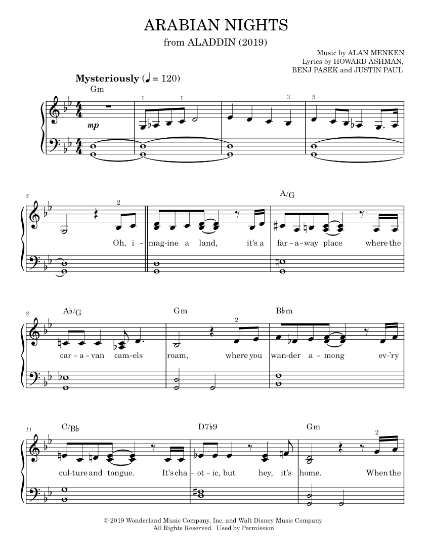 Play Official version of Arabian Nights (2019) (from Disney's Aladdin) Sheet Music by Will Smith ...