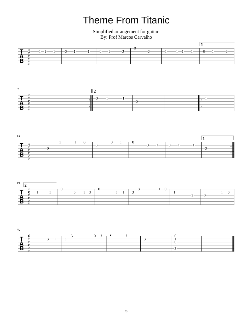 Theme From Titanic Sheet music for Guitar (Solo) | Musescore.com
