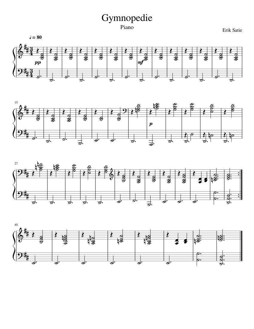 Gymnopedie No 1 Sheet music for Piano (Solo) | Musescore.com