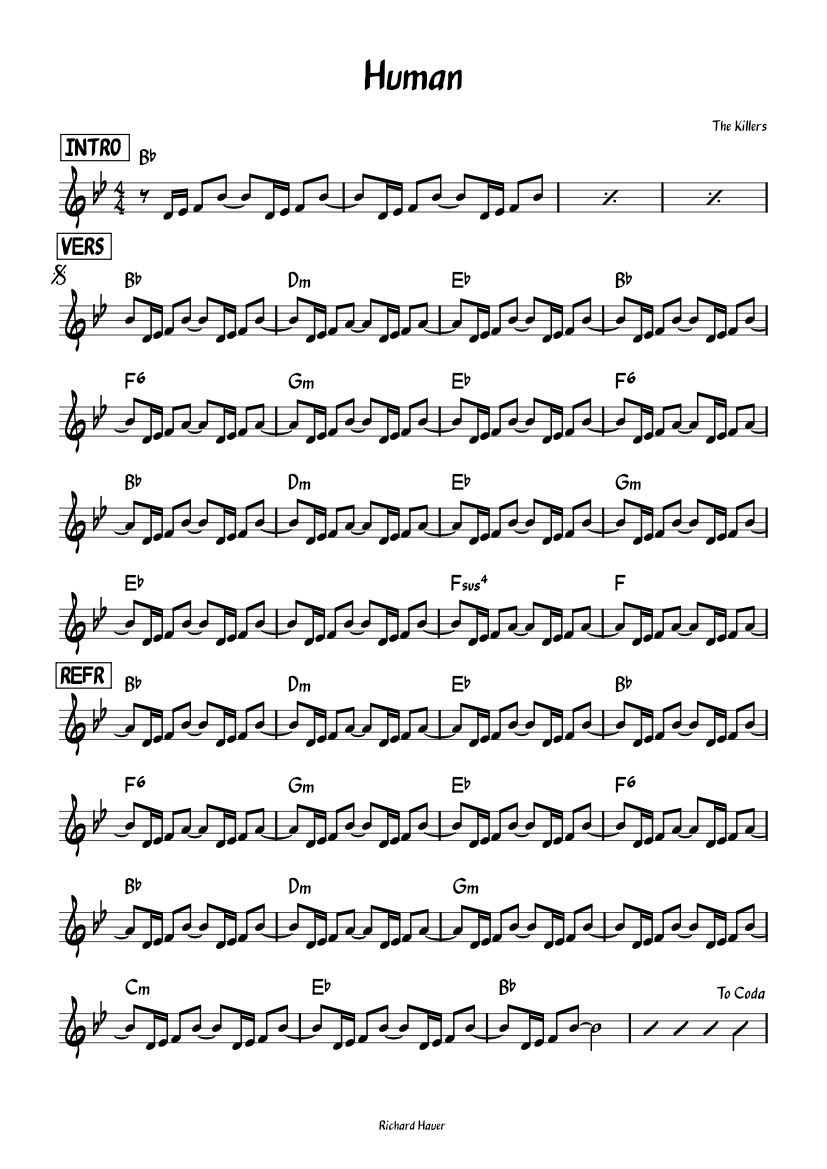 Human – The Killers Human Sheet music for Piano (Jazz Band) Easy ...