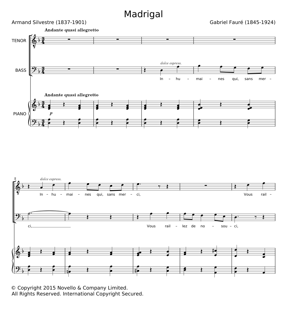 Madrigal, Op.35 - Gabriel Fauré Sheet music for Piano, Vocals (Mixed ...