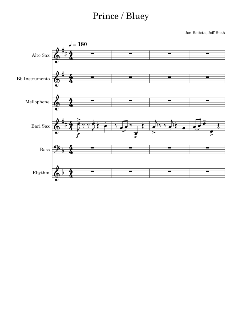 Prince (Bluey Remix) Sheet music for Piano, Saxophone alto, Saxophone tenor, Saxophone baritone ...