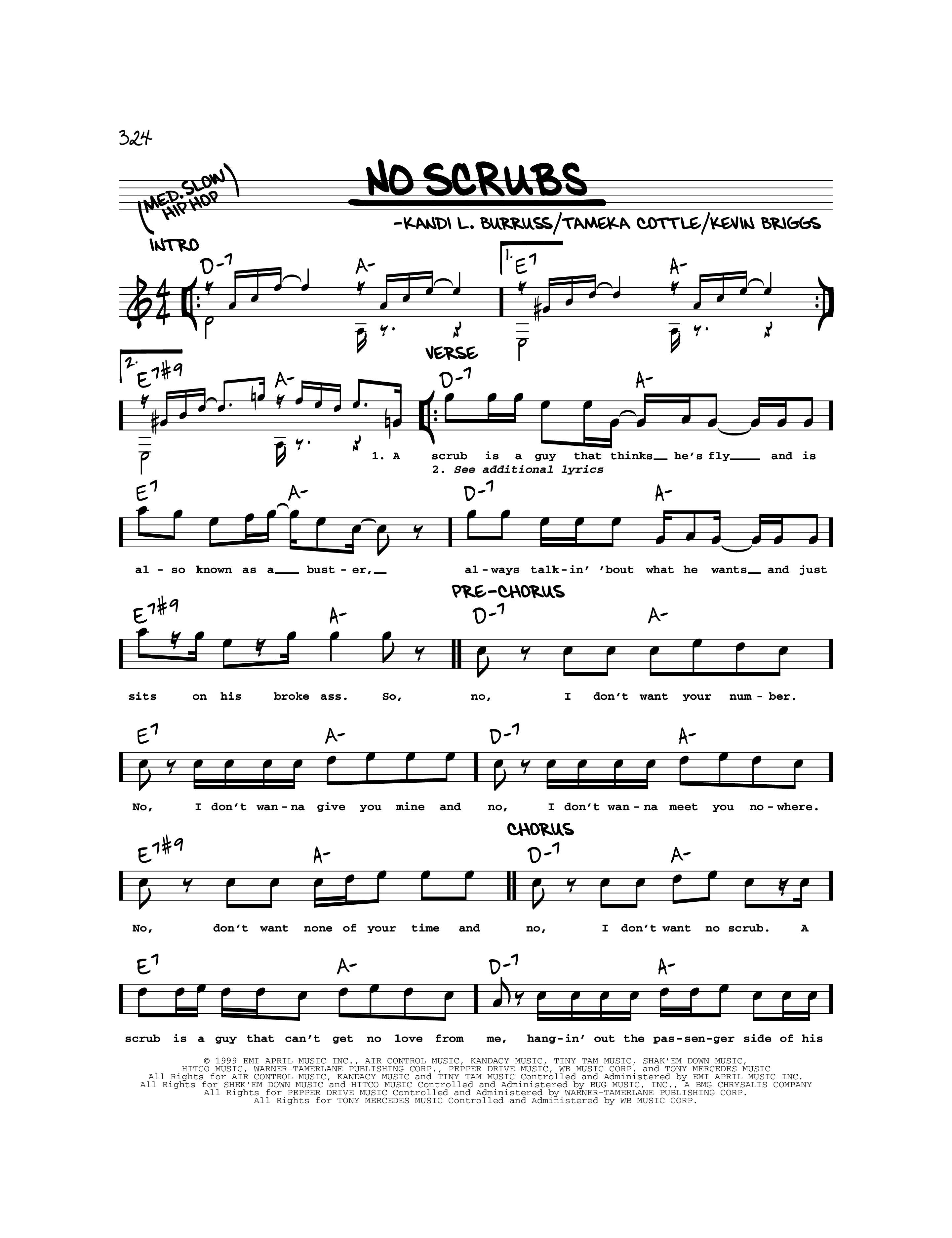 Play Official version of No scrubs Sheet Music by TLC for Piano, Vocals ...