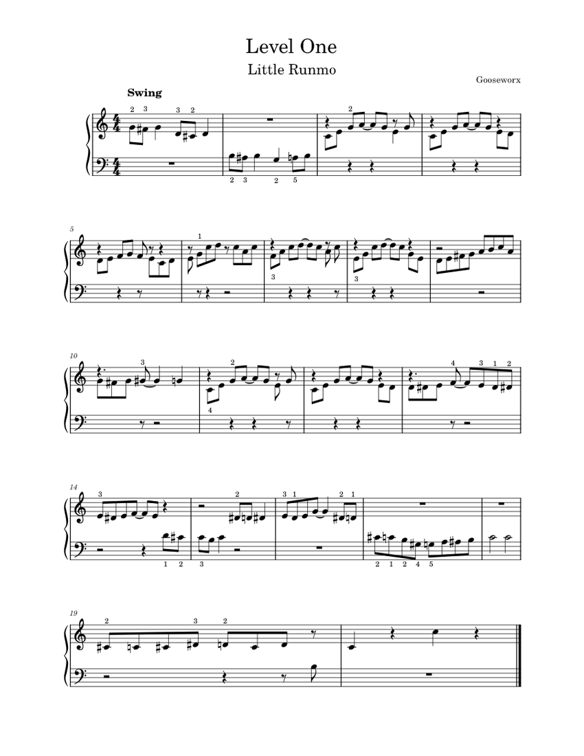 Little Runmo: Level One - Gooseworx Sheet music for Piano (Solo) Easy ...