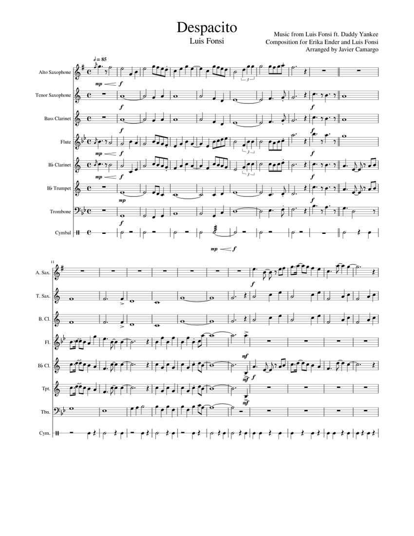 Despacito Sheet music for Trumpet (In B Flat), Trombone, Flute ...