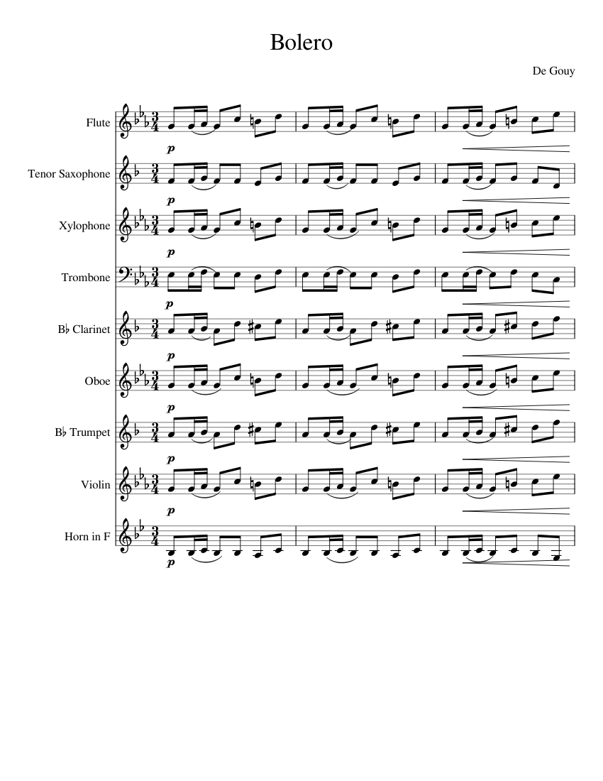 Bolero Sheet music for Trombone, Flute, Oboe, Clarinet in b-flat & more ...