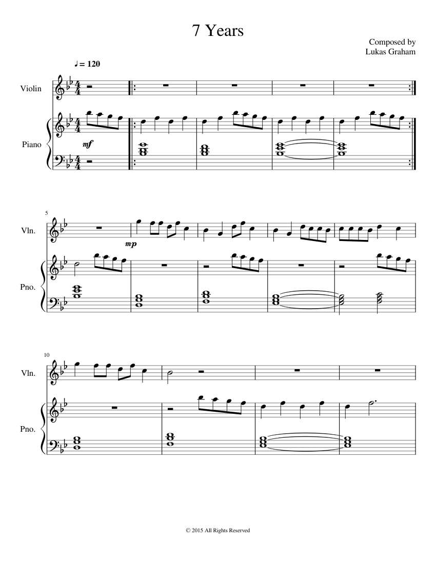 7 Years Sheet Music for Piano, Violin (Solo) | MuseScore.com