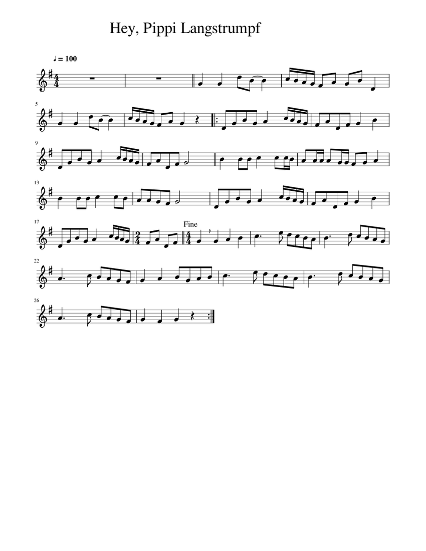 Hey, Pippi Langstrump f 6er Sheet music for Trumpet in c (Solo ...