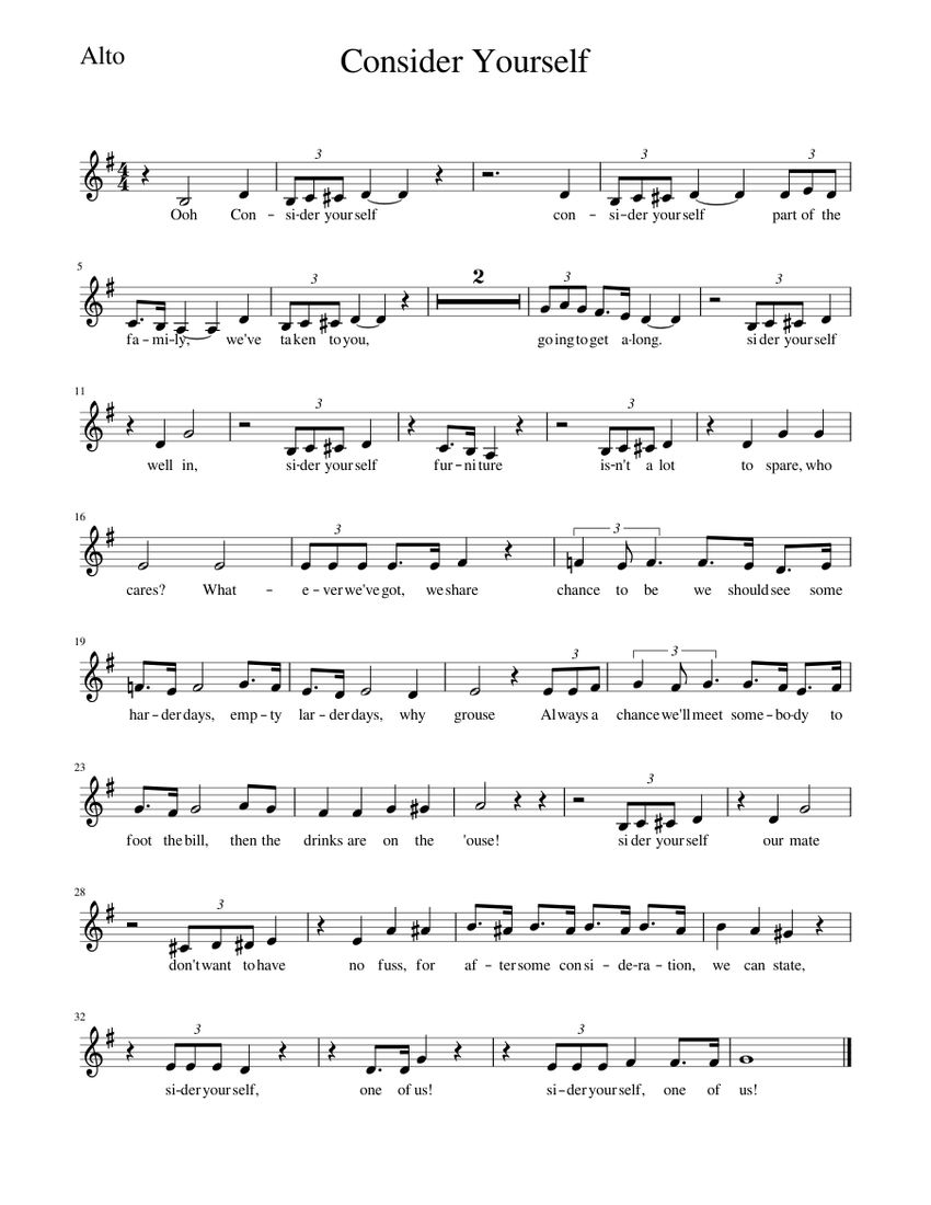 Consider Yourself Alto Sheet music for Alto (Solo) | Musescore.com
