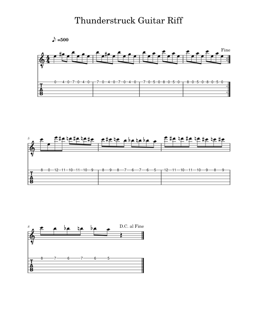 Thunderstruck – AC/DC Thunderstruck Guitar Riff Sheet music for Guitar ...