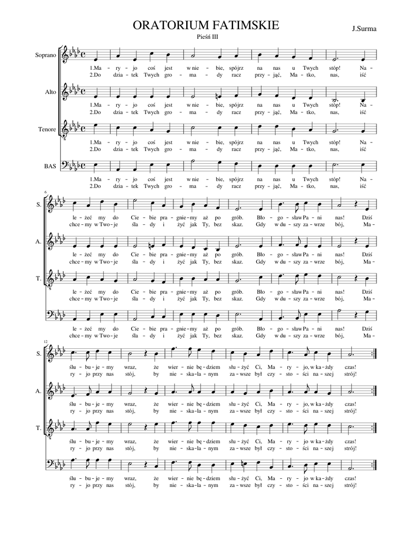ORATORIUM FATIMSKIE - Pieśń III (bas) Sheet music for Piano, Soprano ...