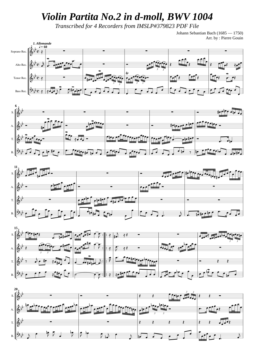 Bach, J.S. _ Violin Partita No.2 in d-moll, BWV 1004 [4 Recorders ...