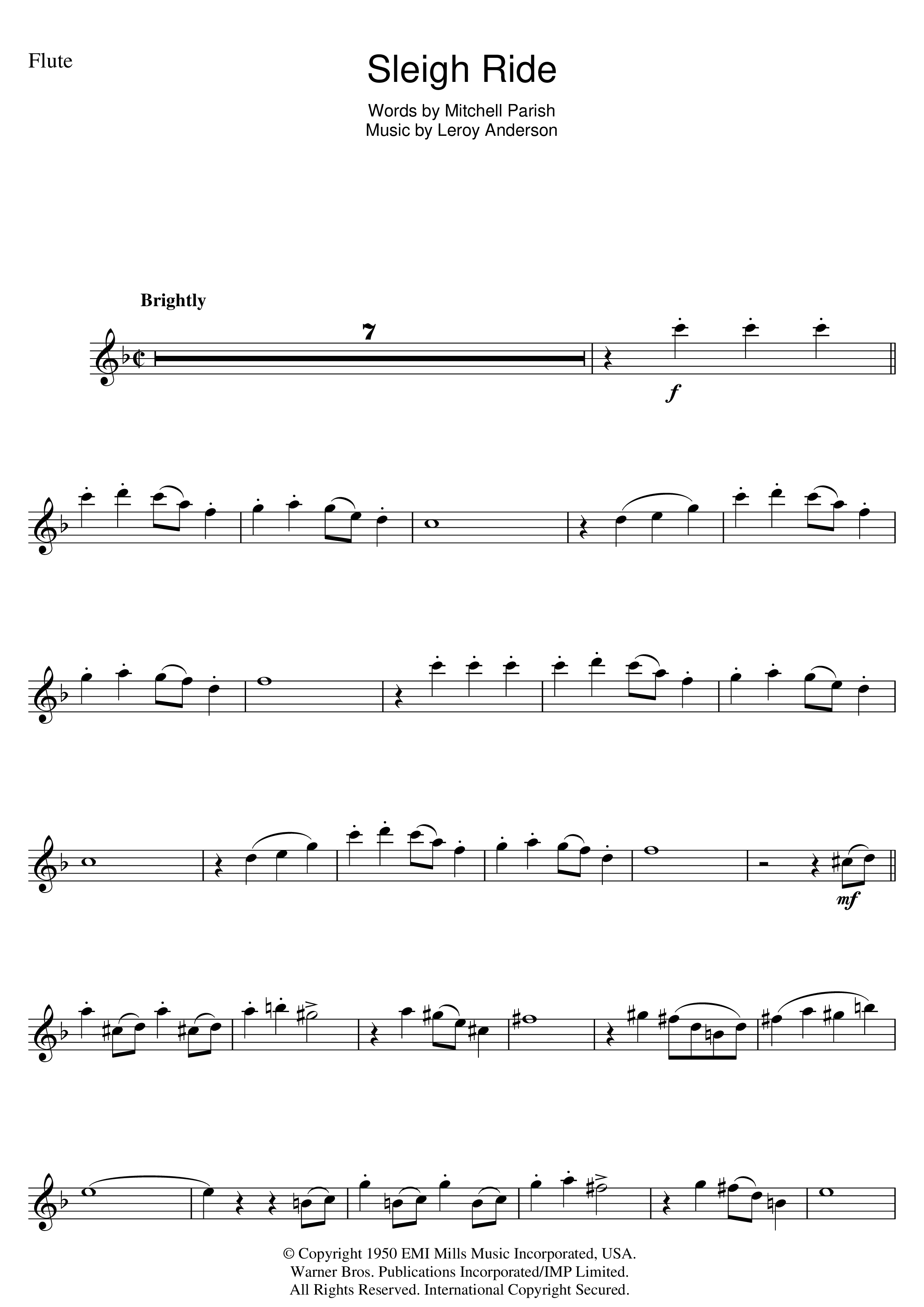 Play Official version of Sleigh Ride Sheet Music by Leroy Anderson for ...