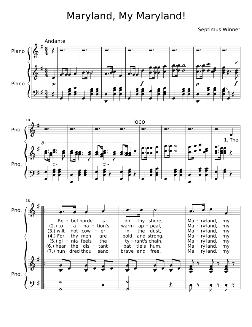Maryland, My Maryland! Sheet music for Piano (Piano Duo) | Musescore.com