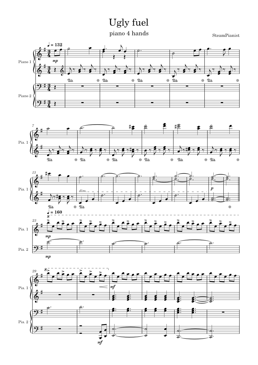 Ugly fuel - piano 4 hands Sheet Music for Piano (Piano Duo) | MuseScore.com