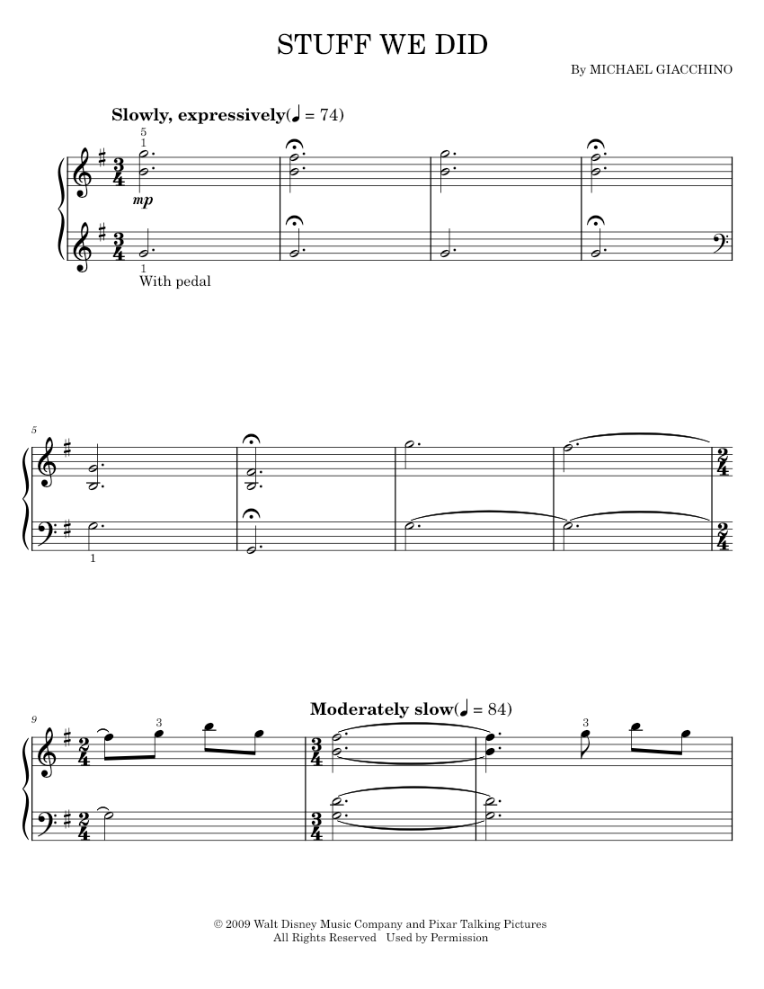 Play Official version of Stuff We Did sheet music by Michael Giacchino ...