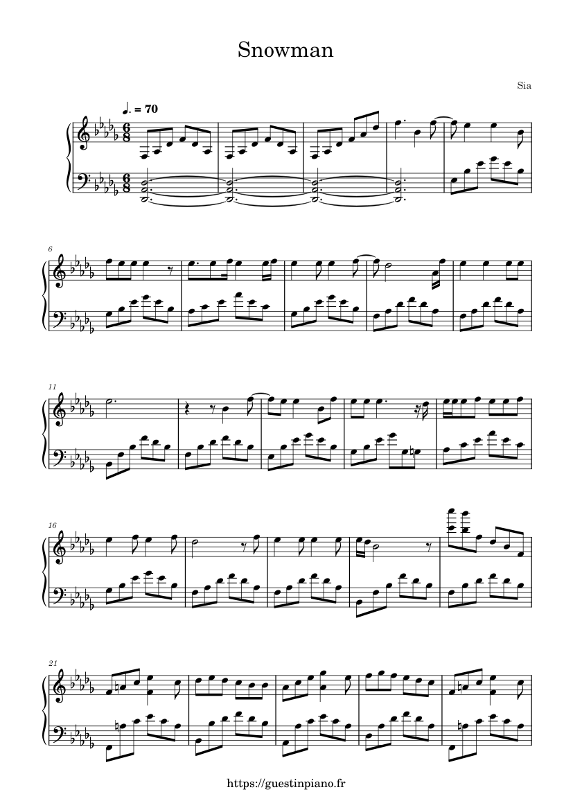 Snowman - Sia Sheet Music for Piano (Solo) easy | MuseScore.com