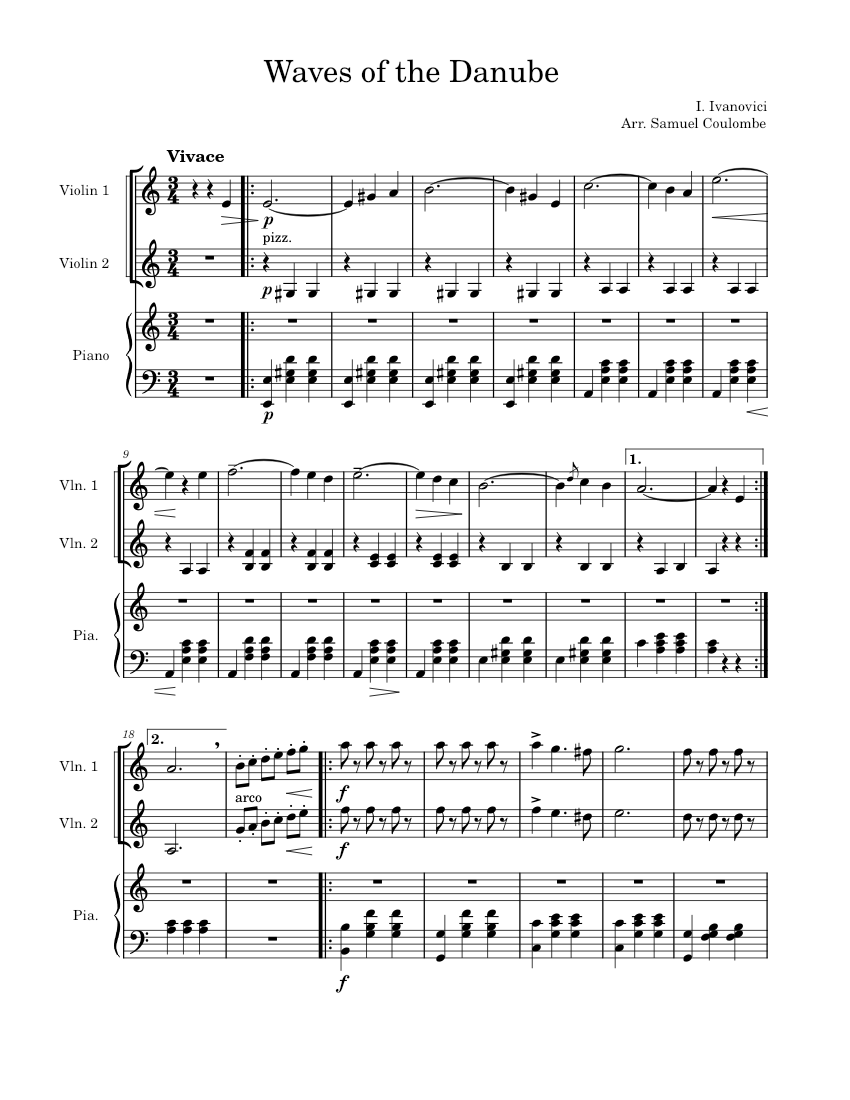 Waves of the Danube – Ion Ivanovici Sheet music for Piano, Violin ...