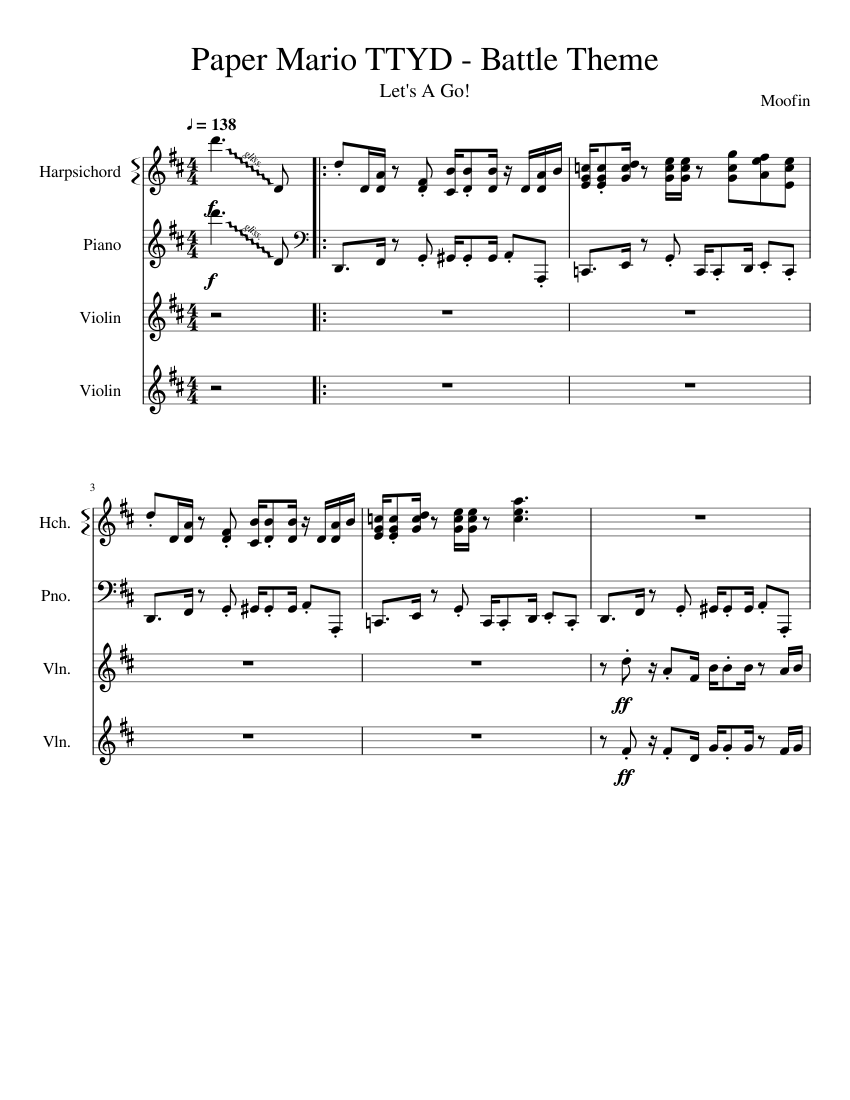 Paper Mario TTYD - Battle Theme Sheet Music for Piano, Harpsichord ...