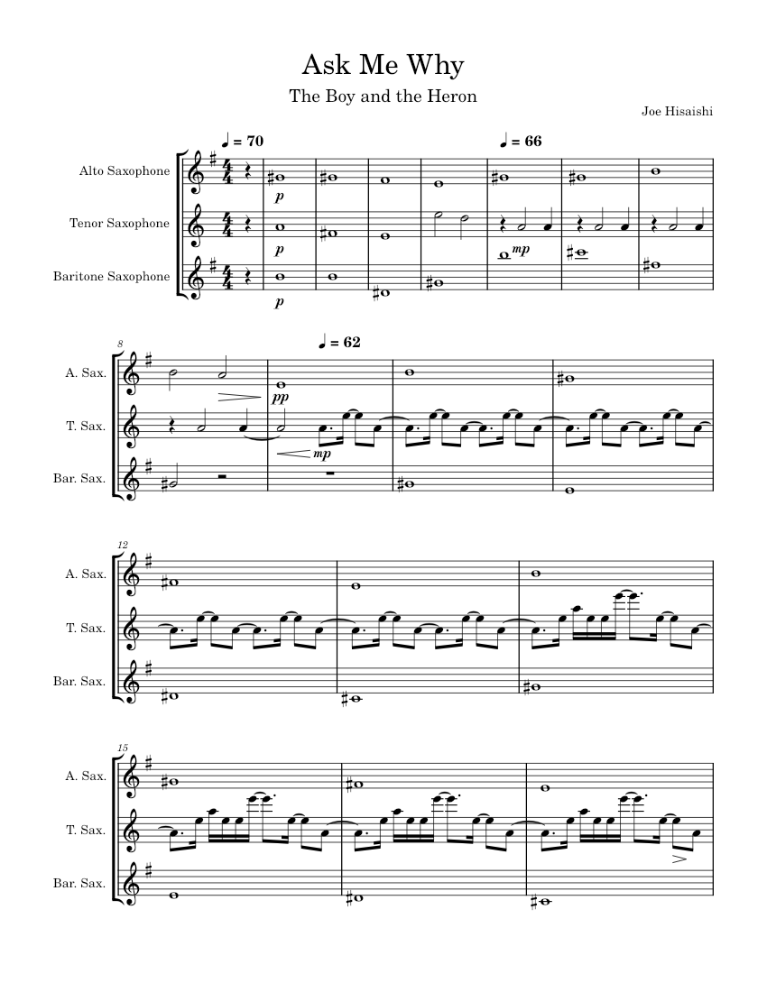 Ask Me Why – Joe Hisaishi | The Boy and the Heron | Saxophone Trio ...