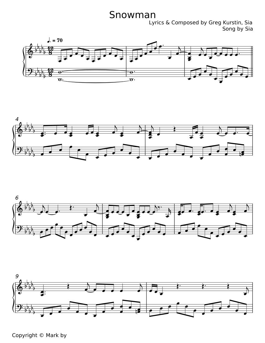 Snowman - Sia Sheet music for Piano (Piano Duo) | Musescore.com