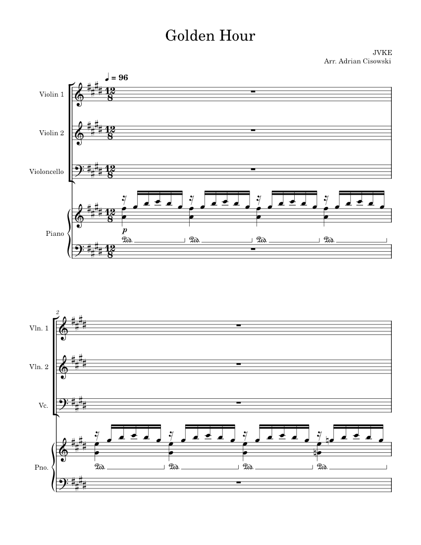 Golden Hour Sheet music for Piano, Violin, Cello (String Quartet ...