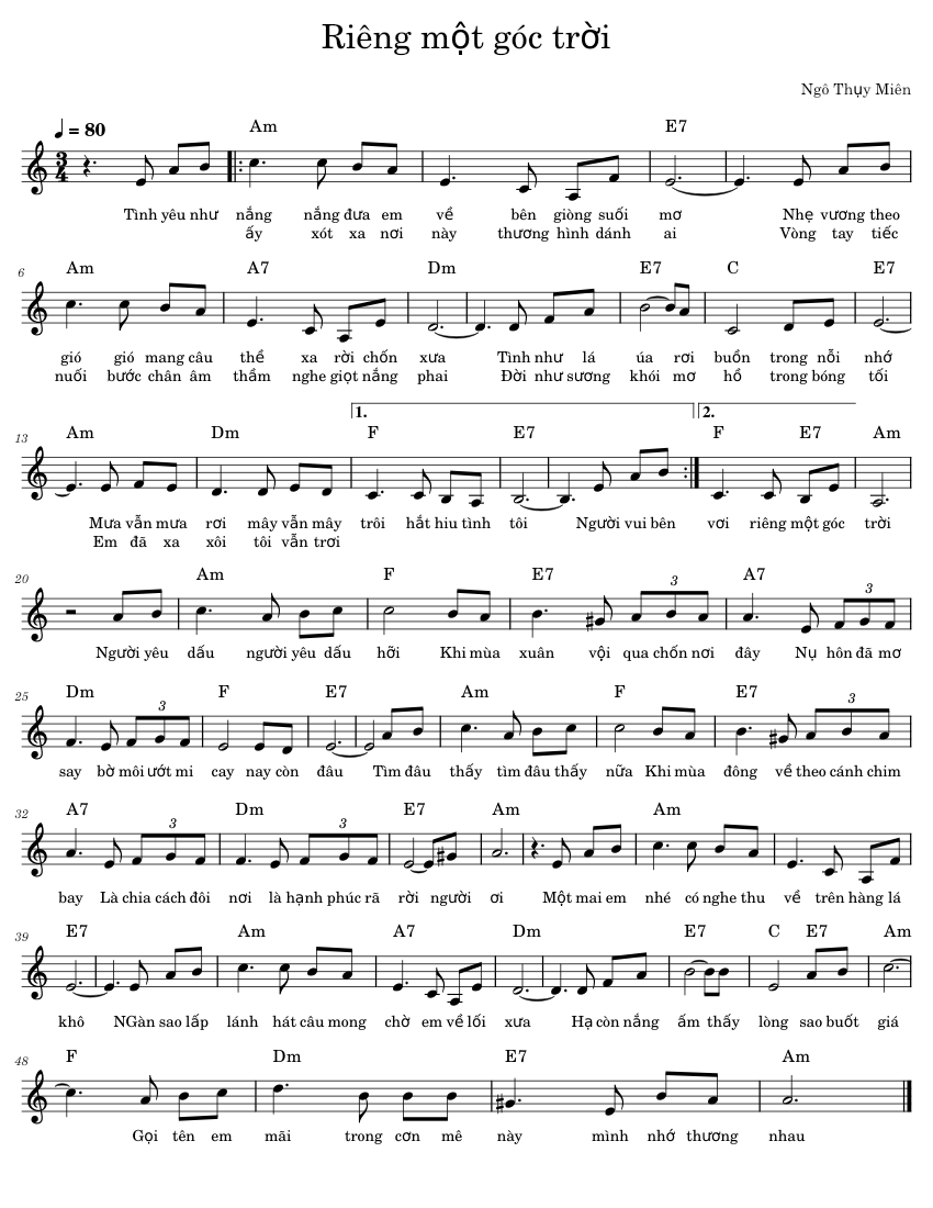Riêng một góc trời Sheet music for Piano (Solo) | Musescore.com