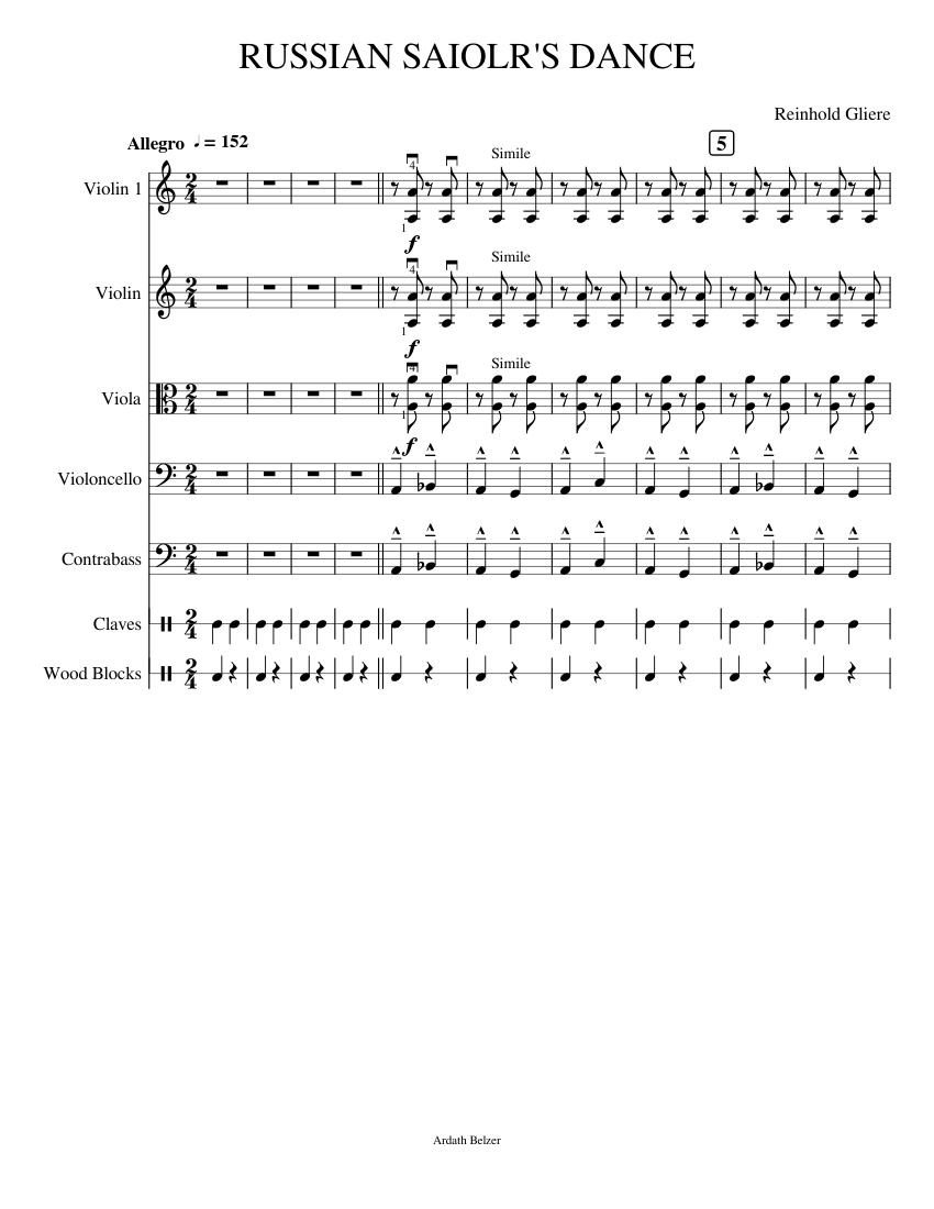 RUSSIAN SAIOLR'S DANCE Vln Vla Cello Bass wClick tracks Sheet Music for ...