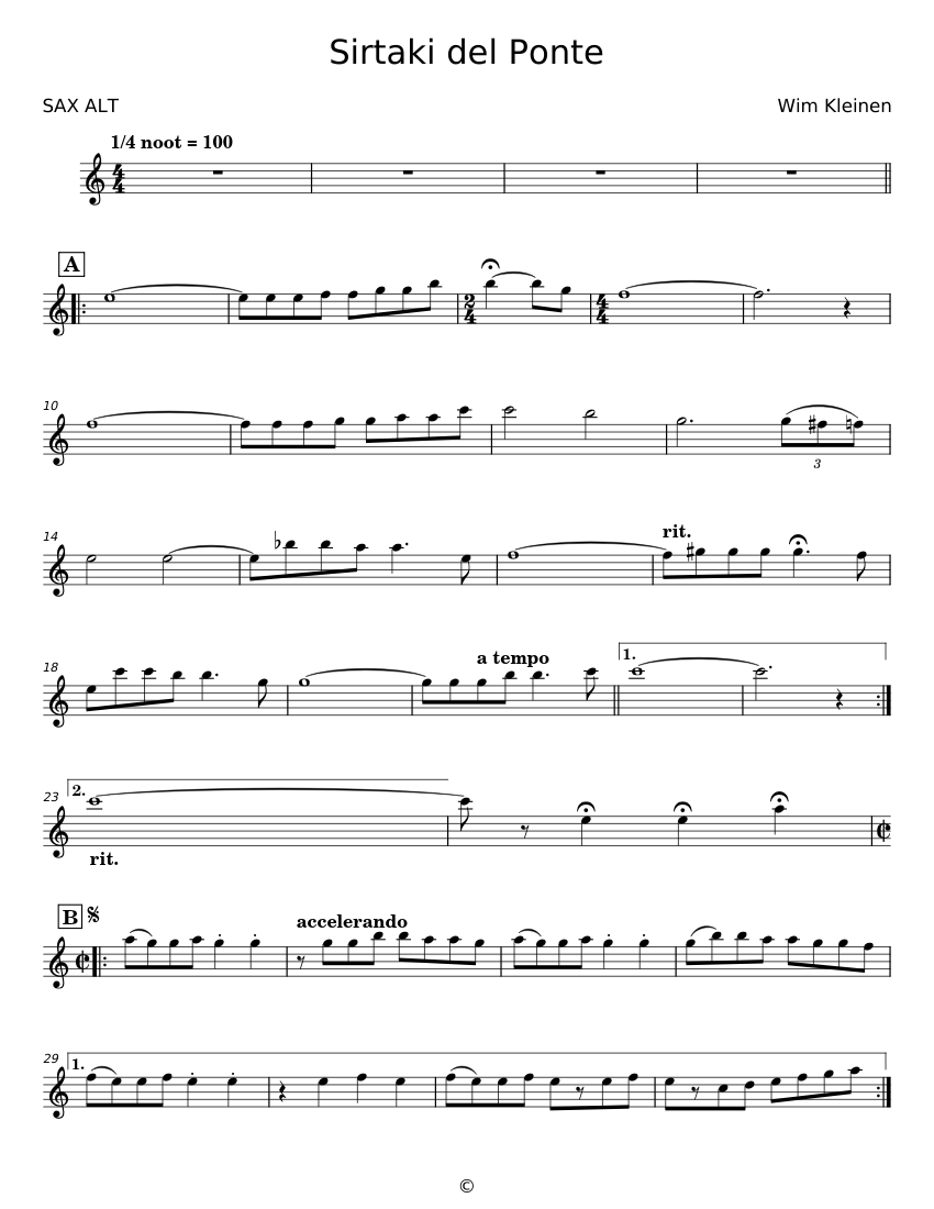 Sirtaki del Ponte - Wim Kleinen Sheet music for Saxophone alto (Solo ...