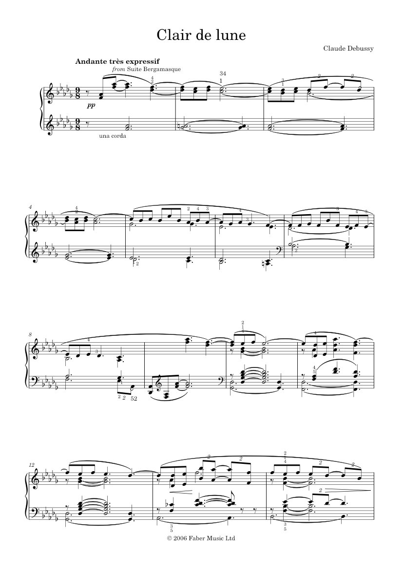 Play Official version of Claire De Lune Sheet Music by Claude Debussy ...
