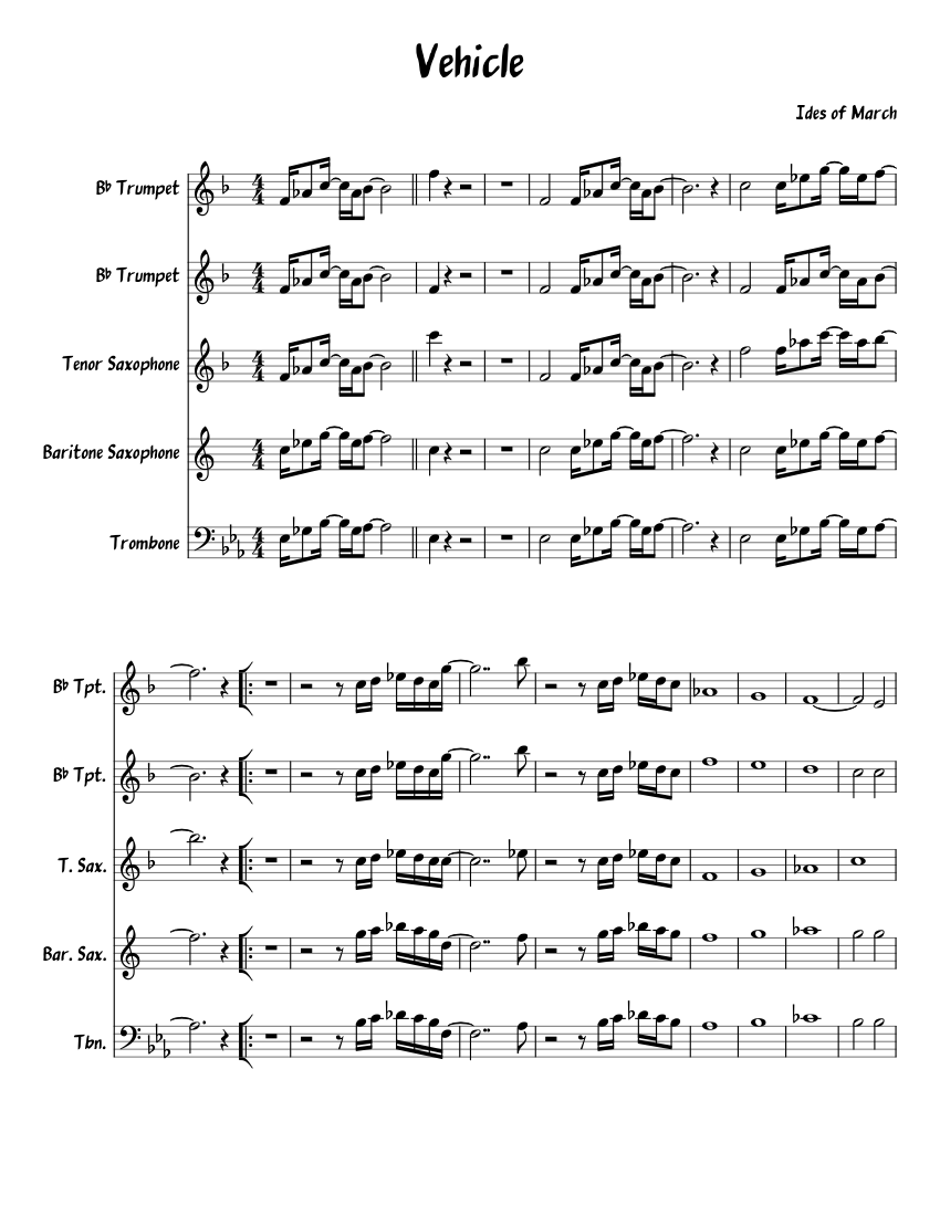 Vehicle Sheet music for Trombone, Saxophone tenor, Saxophone baritone, Trumpet in b-flat (Mixed ...
