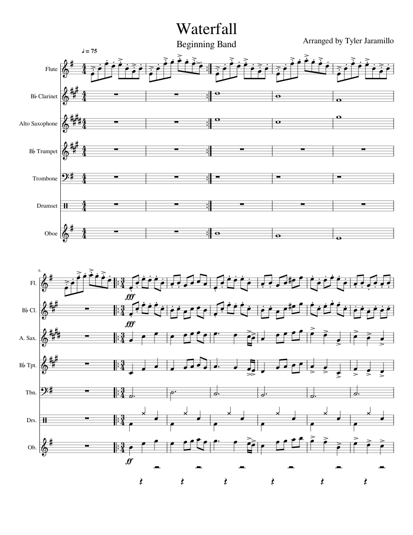 Waterfall ( Undertale ) Beginning band Sheet music for Trombone, Flute, Oboe, Clarinet in b-flat ...